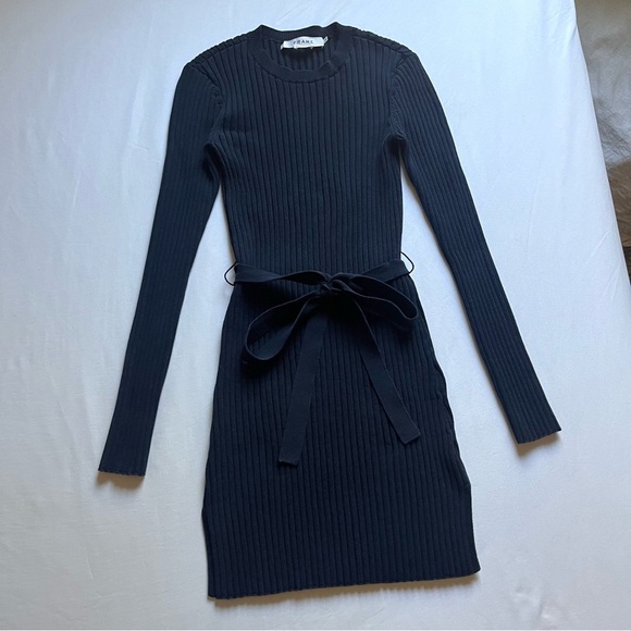 Frame Denim | Dresses | Frame Navy Blue Rib Knit Belted Long Sleeve ...